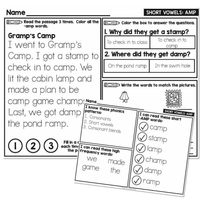 1st Grade Decodable Phonics Passage - Short Vowels - AMP - Lucky Little ...