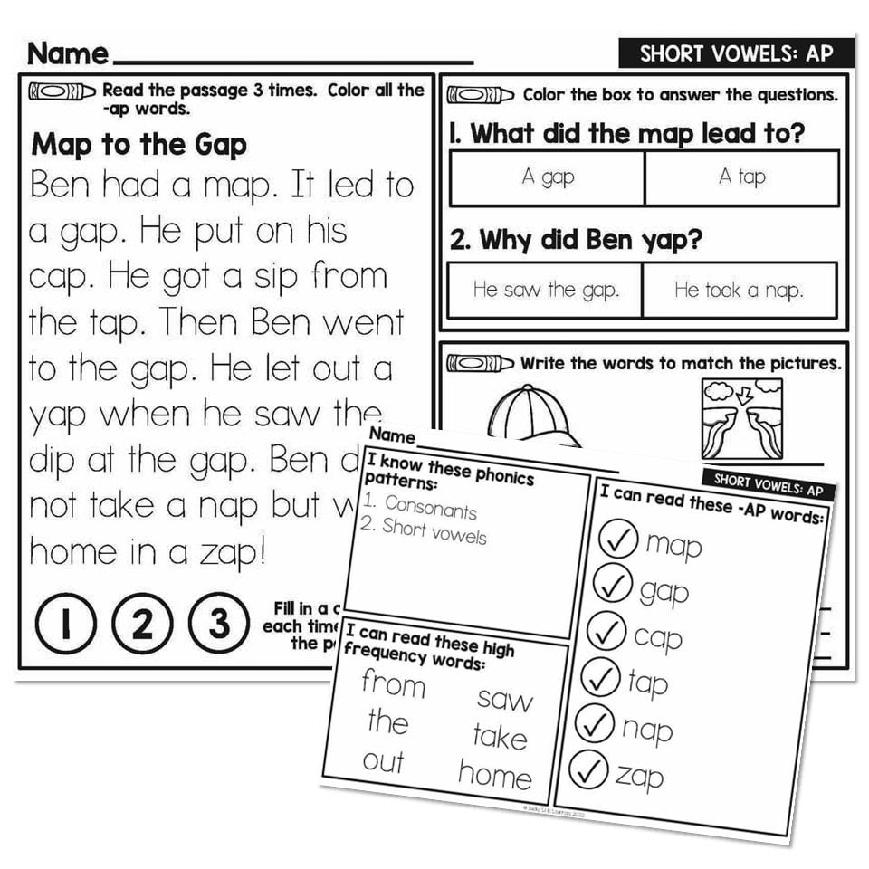 1st Grade Decodable Phonics Passage - Short Vowels - AP - Lucky Little ...