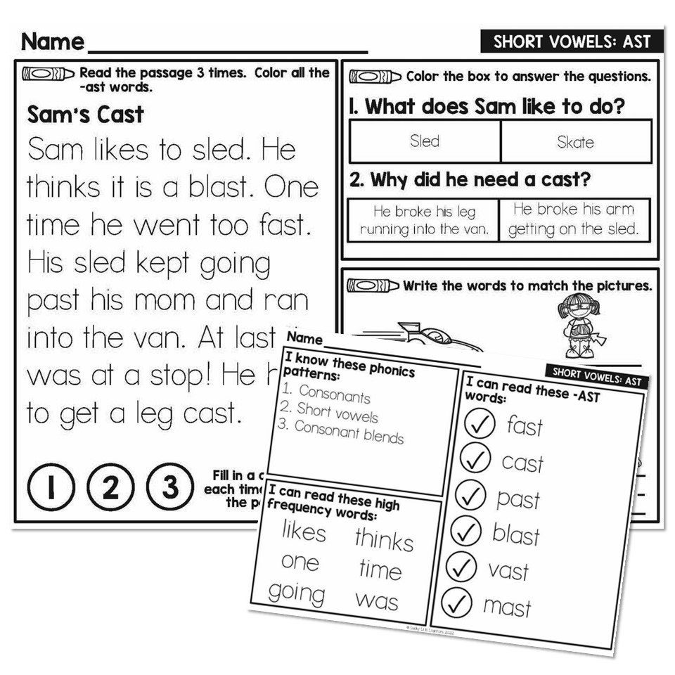 1st Grade Decodable Phonics Passage - Short Vowels - AST - Lucky Little ...