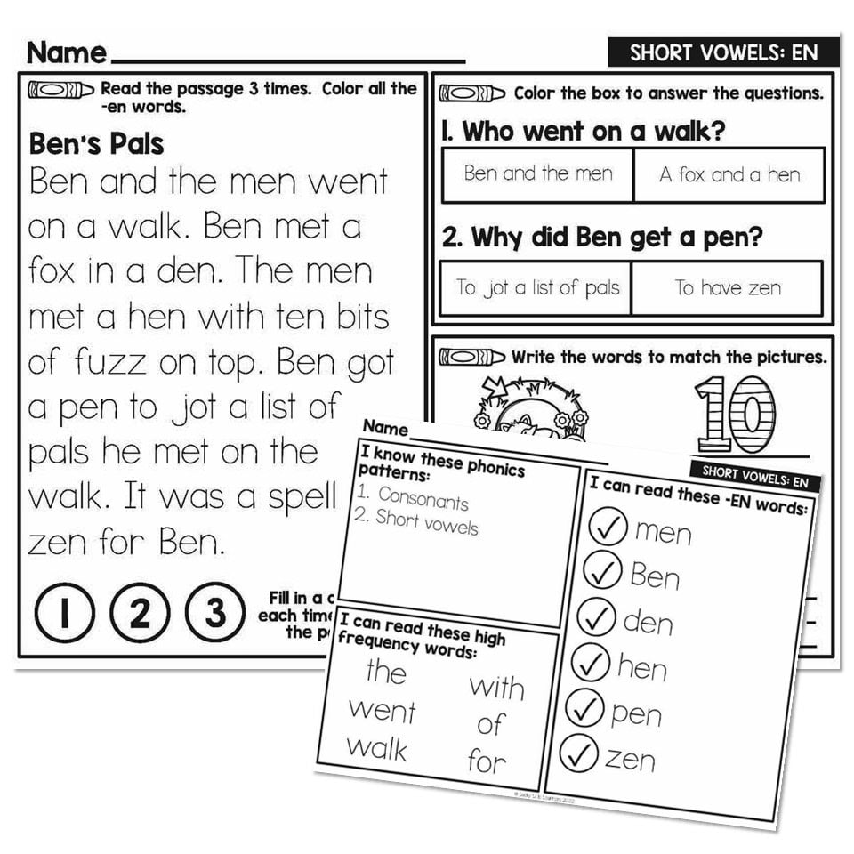 1st Grade Decodable Phonics Passage - Short Vowels - EN - Lucky Little ...
