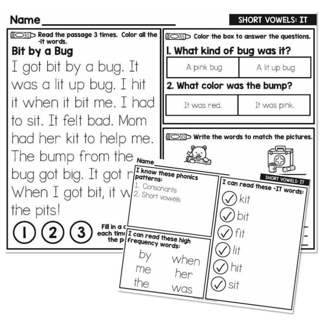 1st Grade Decodable Phonics Passage - Short Vowels - IT - Lucky Little ...