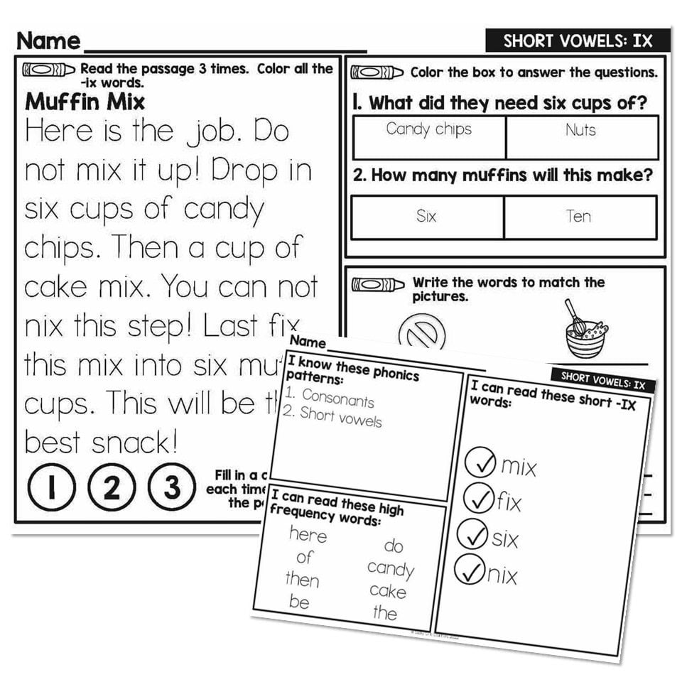 1st Grade Decodable Phonics Passage - Short Vowels - IX - Lucky Little ...