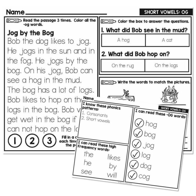1st Grade Decodable Phonics Passage - Short Vowels - OG - Lucky Little ...