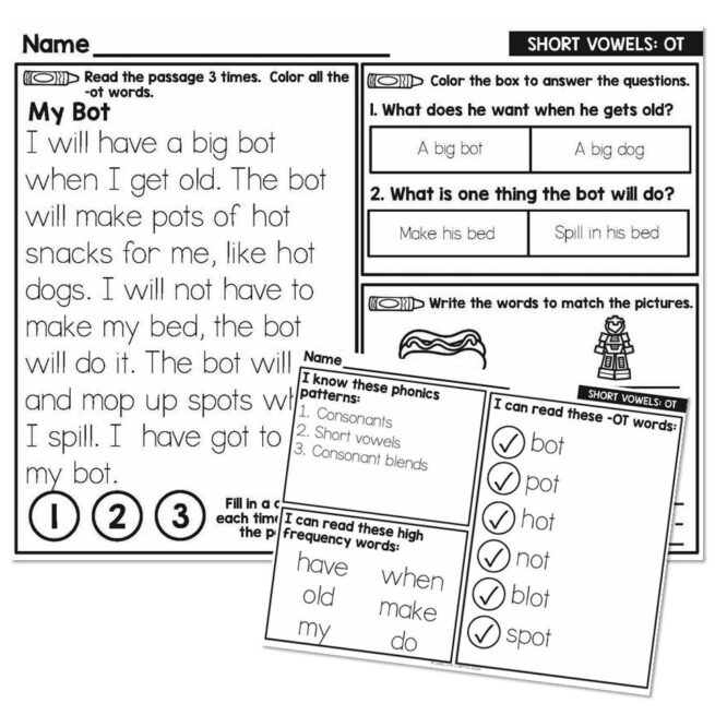 1st Grade Decodable Phonics Passage - Short Vowels - OT - Lucky Little ...