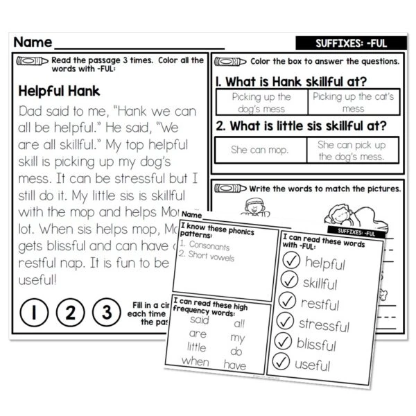 1st Grade Decodable Phonics Passage - Suffixes - FUL - Lucky Little ...