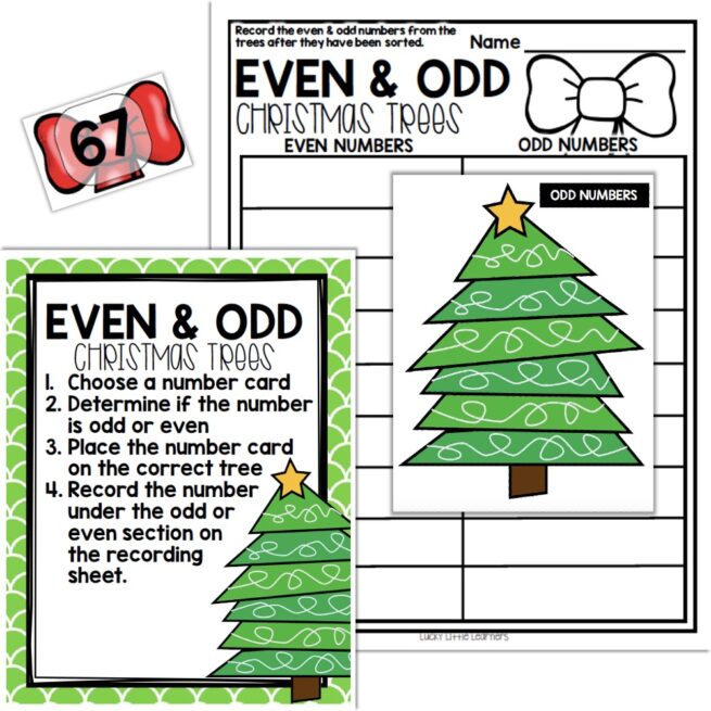 2nd Grade December Math Center - Even and Odd - Lucky Little Learners