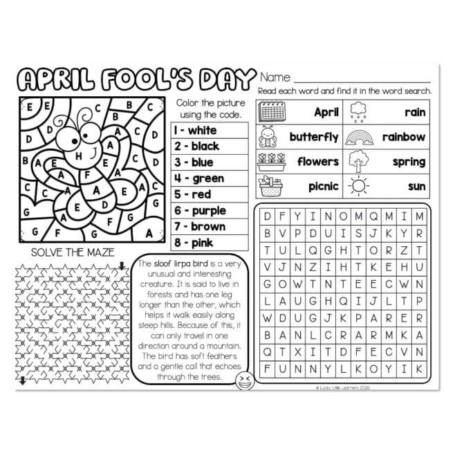 April Fool's Day Placemat - Prank and Joke Activity - Lucky Little Learners