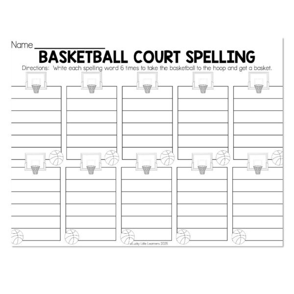 Basketball Spelling Page - Lucky Little Learners