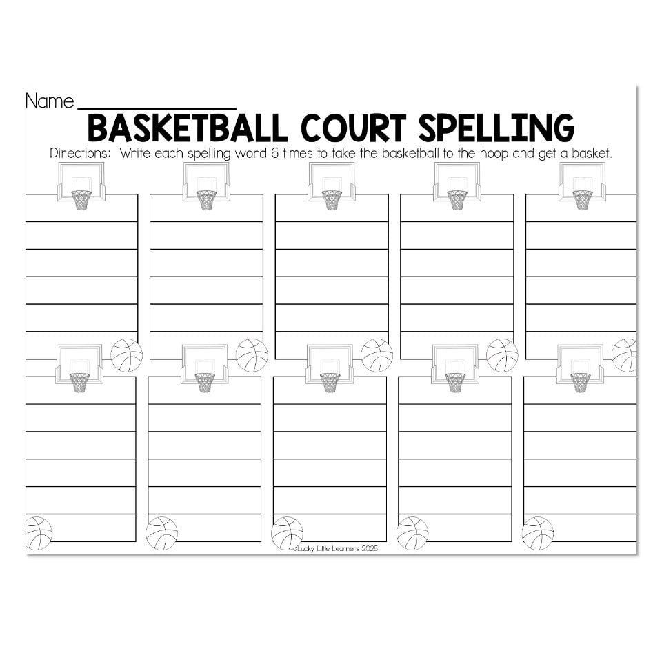 Basketball Spelling Page - Lucky Little Learners