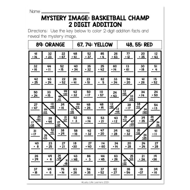 Basketball Transformation - Math - 2-Digit Addition - Mystery Image ...