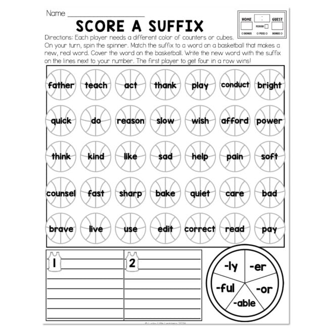 Basketball Transformation - Phonics - Score a Suffix - Lucky Little ...