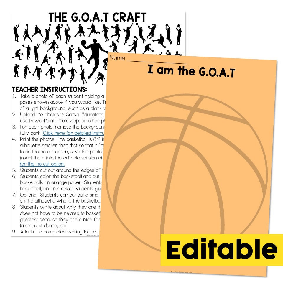 Basketball Transformation - I am the GOAT Craft and Writing - Editable ...