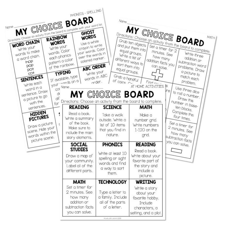 Choice Boards - Editable - Lucky Little Learners