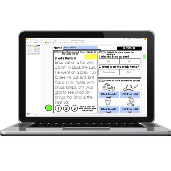 Digital 1st Grade Decodable Phonics Passage - Blends - BR - Lucky ...