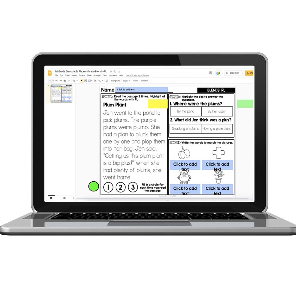 Digital 1st Grade Decodable Phonics Passage - Blends - PL - Lucky ...