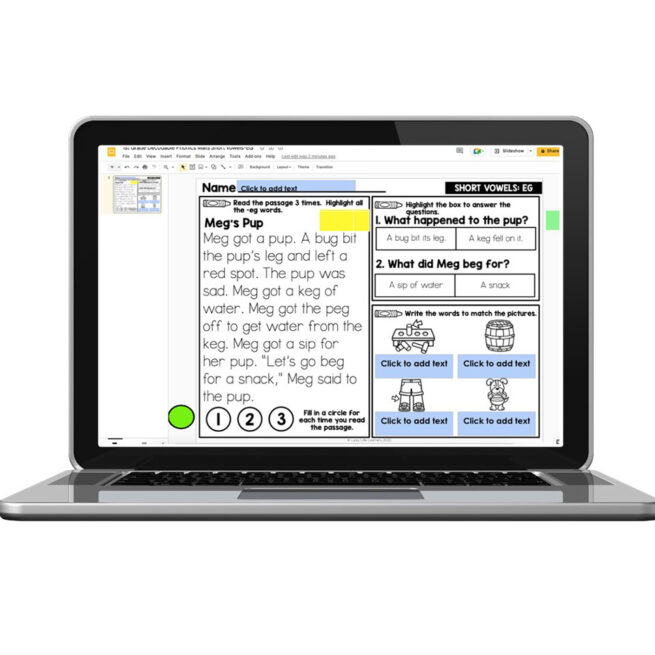 Digital 1st Grade Decodable Phonics Passages - Short Vowels - EG ...