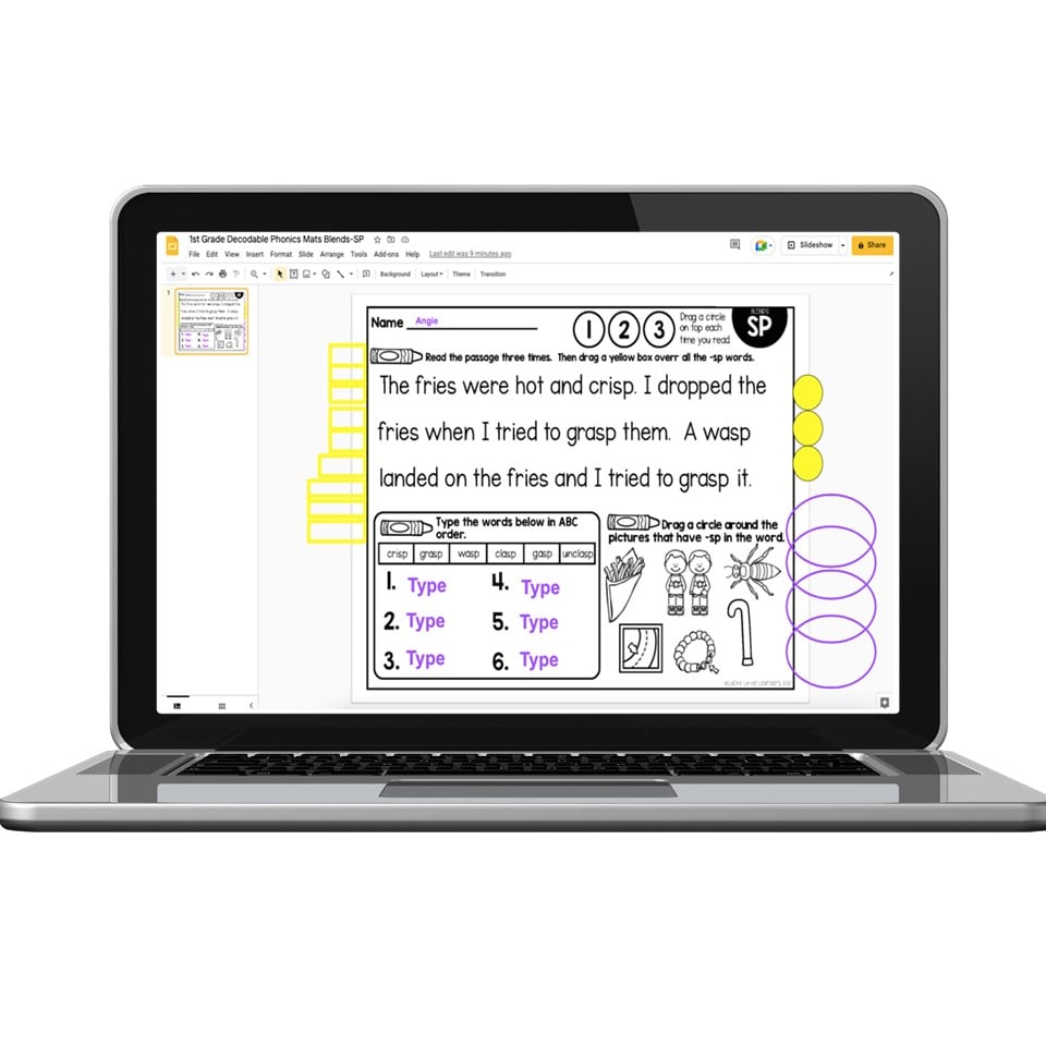 Digital 1st Grade Phonics Mats - Blends - SP - Lucky Little Learners