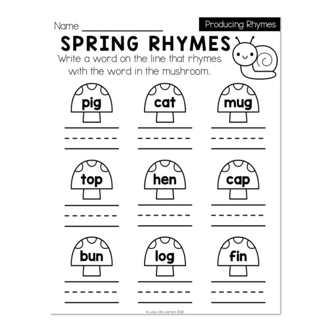 Kindergarten Monthly Worksheets – April Rhyming – Producing Rhymes ...