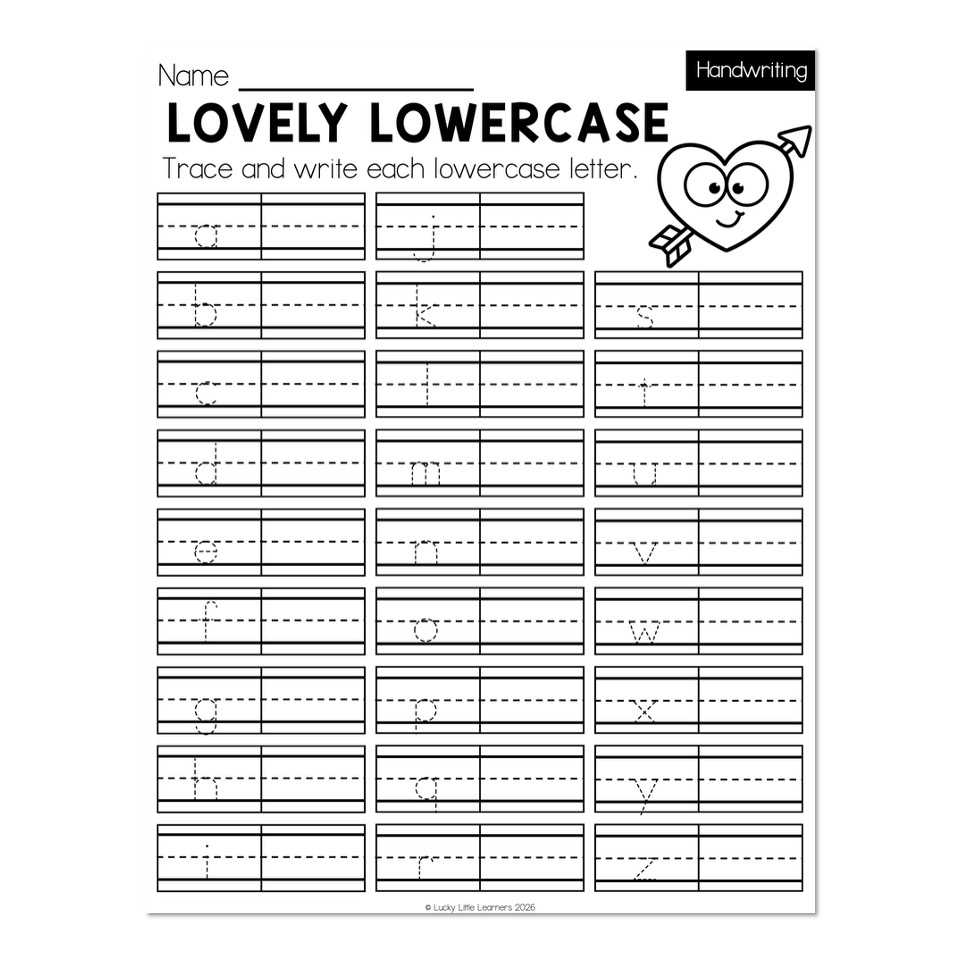 Kindergarten Monthly Worksheets – February Handwriting – Lowercase ...