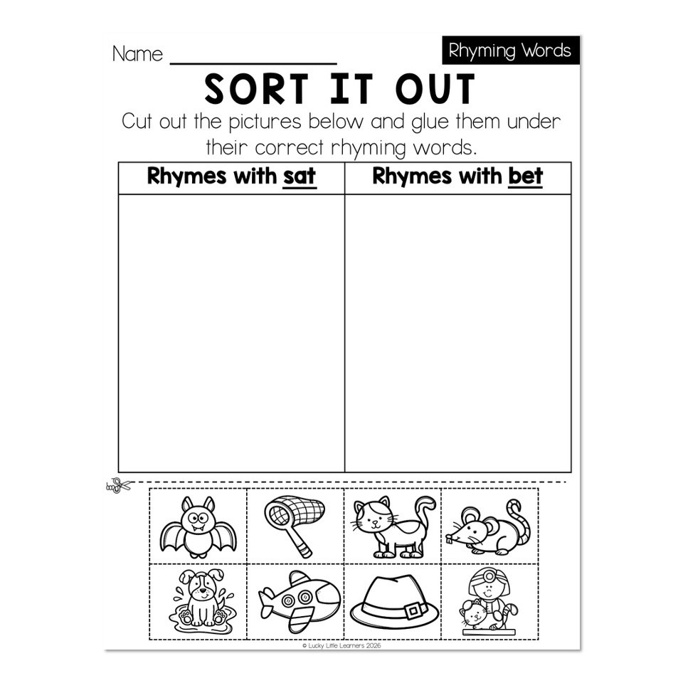 Kindergarten Monthly Worksheets – February Rhyming – Rhyming Words ...