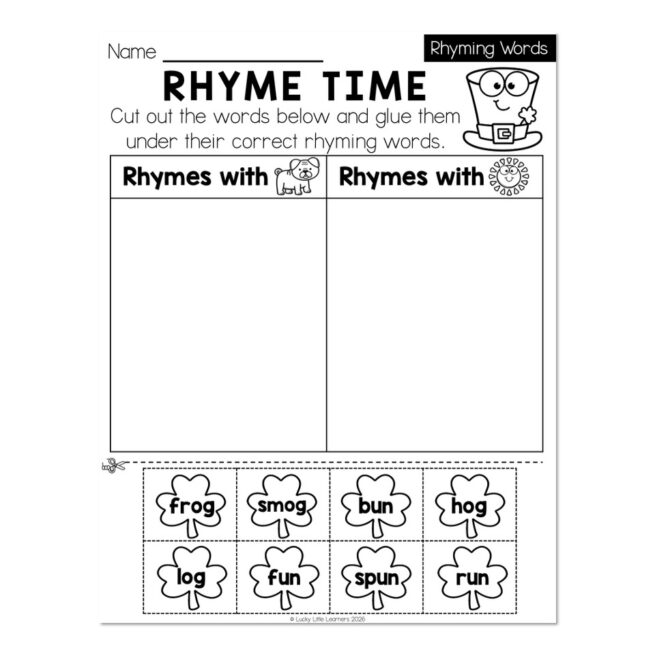 Kindergarten Monthly Worksheets – March Rhyming – Rhyming Words - Rhyme ...