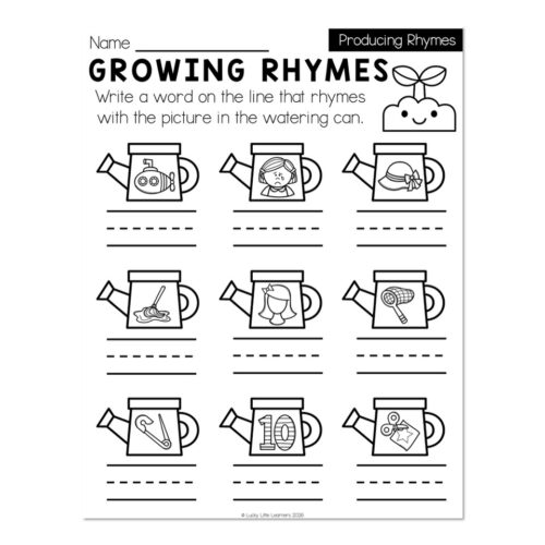 Kindergarten Monthly Worksheets – May Rhyming – Producing Rhymes ...