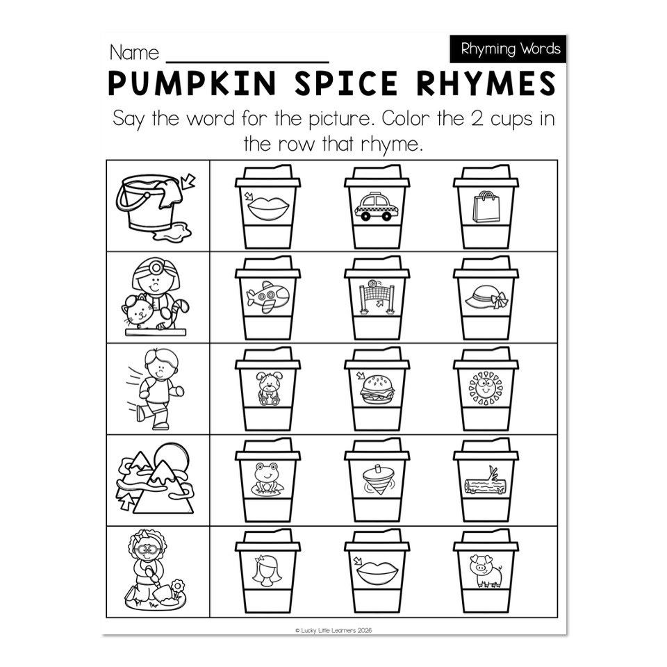 Kindergarten Monthly Worksheets – November Rhyming – Rhyming Words ...