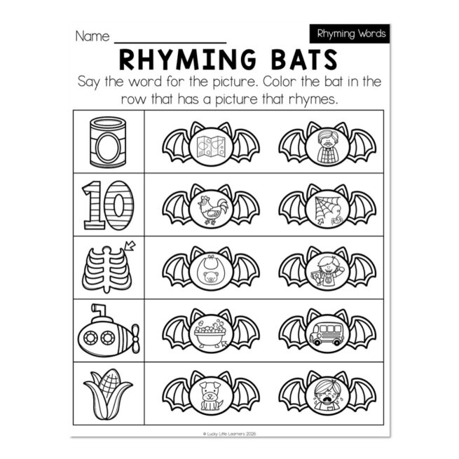 Kindergarten Monthly Worksheets – October Rhyming – Rhyming Words ...