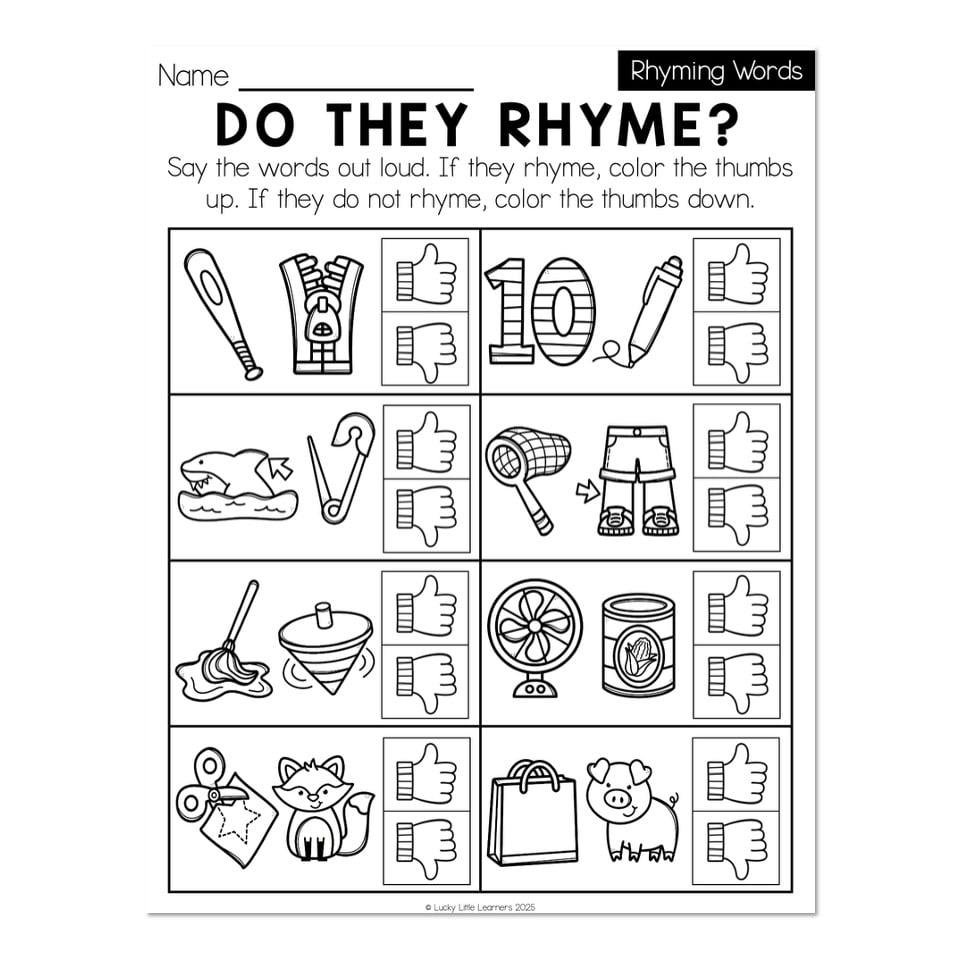 Kindergarten Monthly Worksheets – September Rhyming – Rhyming Words ...