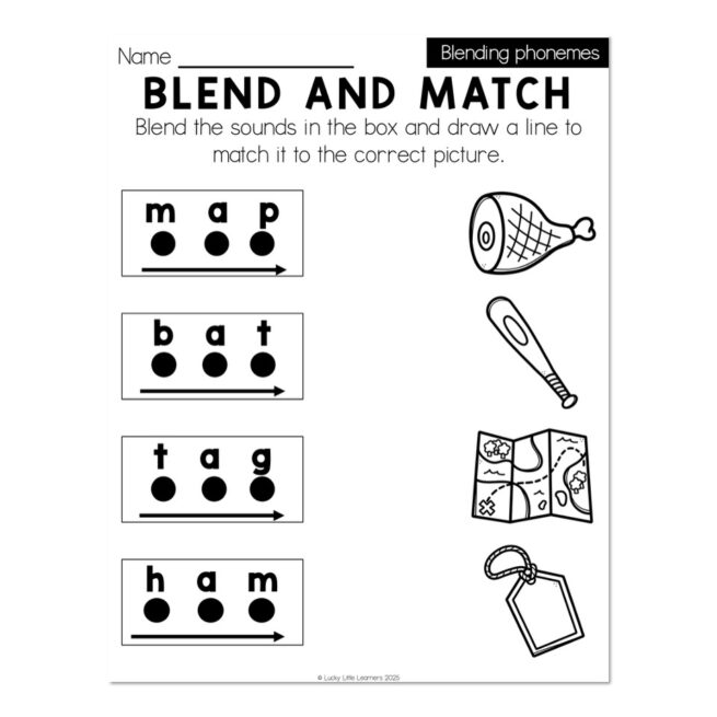 Kindergarten Monthly Worksheets – September Word Blending – Blending ...