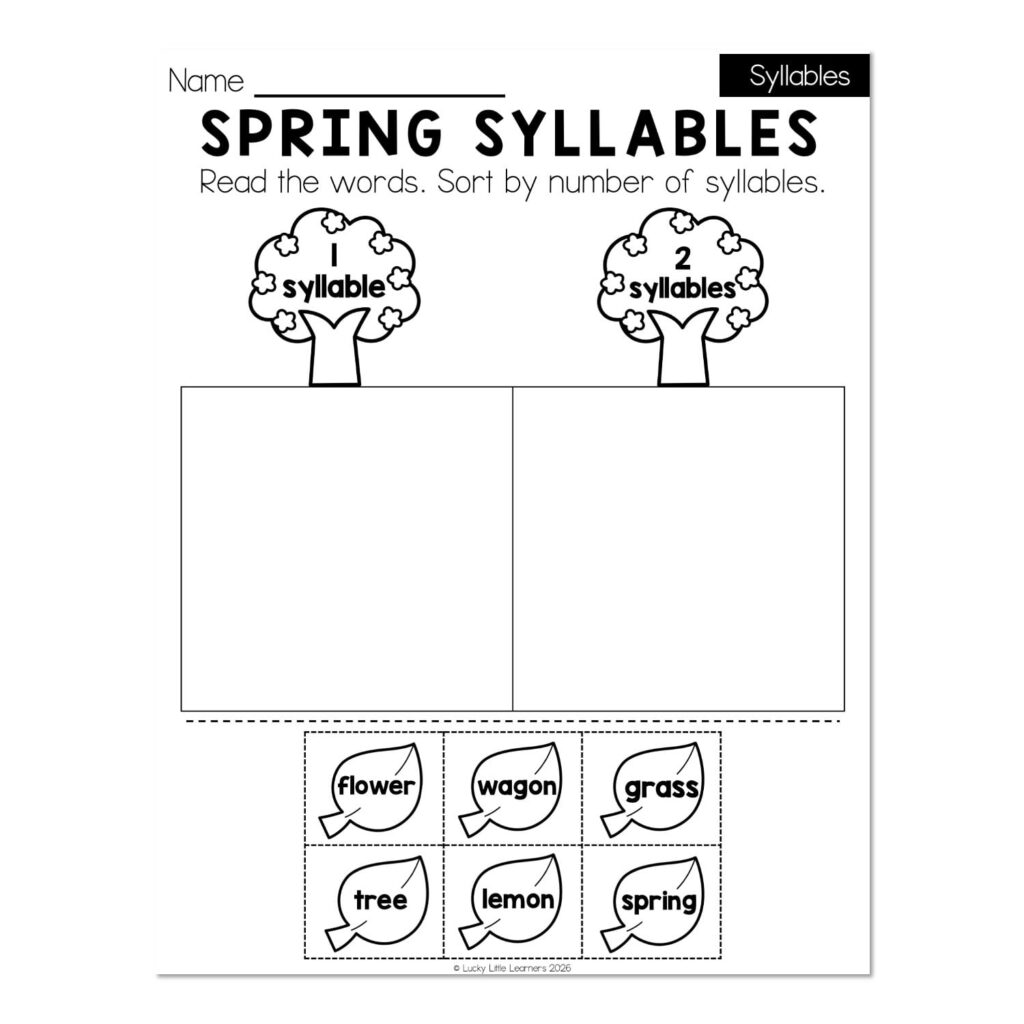 Kindergarten Monthly Worksheets - April Syllables - Spring Syllables ...
