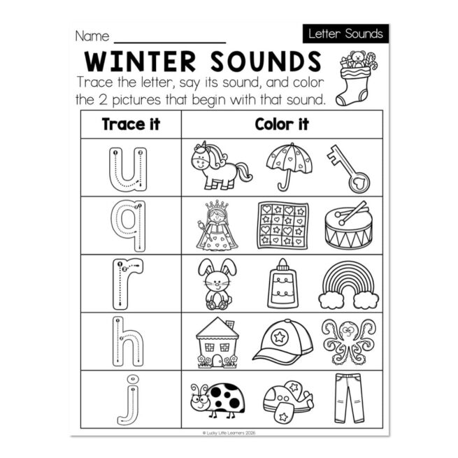 Kindergarten Monthly Worksheets - December Letter Sounds - Winter ...