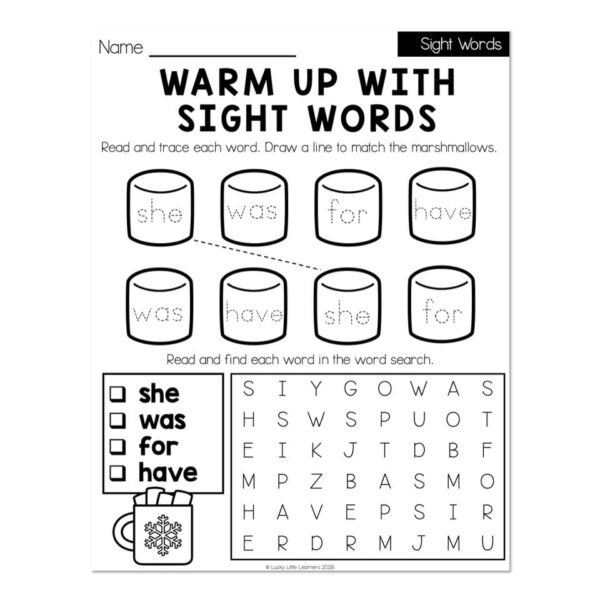 Kindergarten Monthly Worksheets - December Sight Words - Warm Up With ...