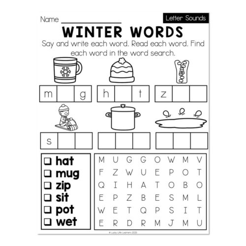 Kindergarten Monthly Worksheets - January Letter Sounds - Winter Words ...
