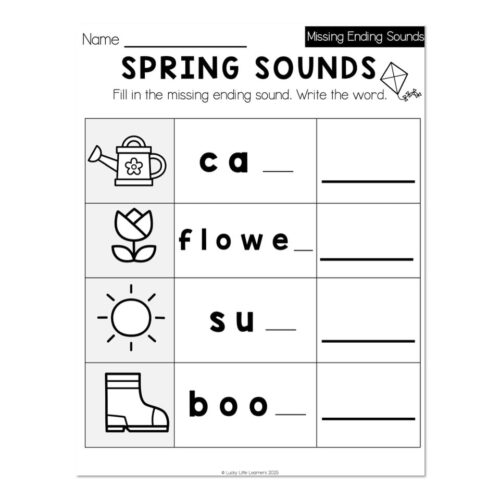 Kindergarten Monthly Worksheets - March Alphabet - Ending Sounds ...