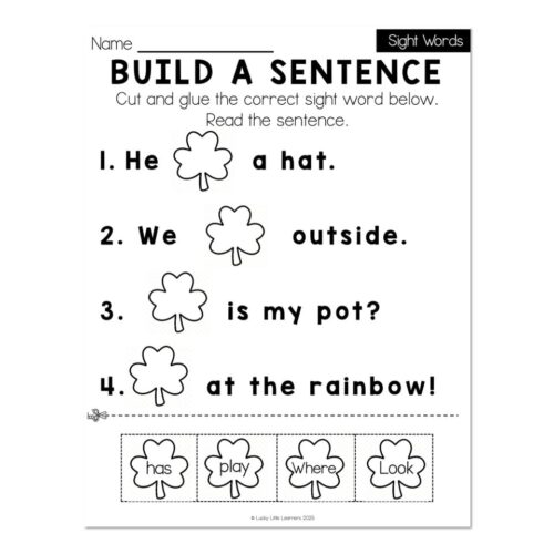 Kindergarten Monthly Worksheets - March Sight Words - Build a Sentence ...