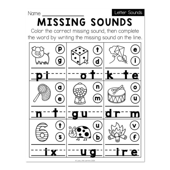 Kindergarten Monthly Worksheets - May Letter Sounds - Missing Sounds ...