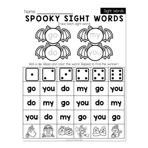 Kindergarten Monthly Worksheets - October Sight Words - Spooky Sight ...
