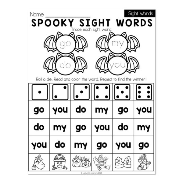 Kindergarten Monthly Worksheets - October Sight Words - Spooky Sight ...