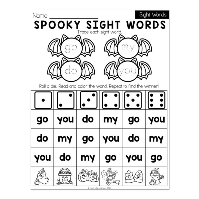 Kindergarten Monthly Worksheets - October Sight Words - Spooky Sight ...