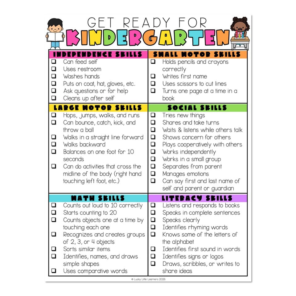 Kindergarten Readiness Skills Checklist - Get Ready for Kindergarten ...