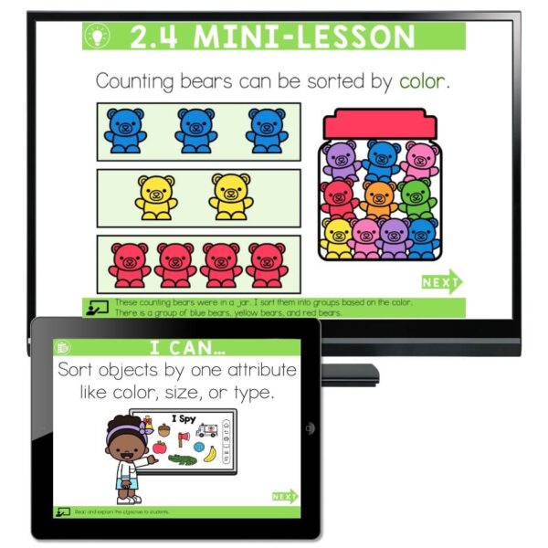 Lucky to Learn Math - Kindergarten - Lesson 2.4 - Sort Objects by ...