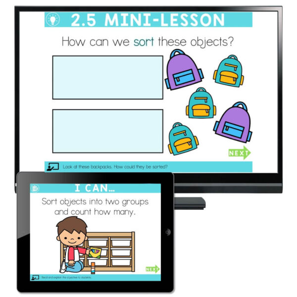 Lucky to Learn Math - Kindergarten - Lesson 2.5 - Sort Objects & Count ...