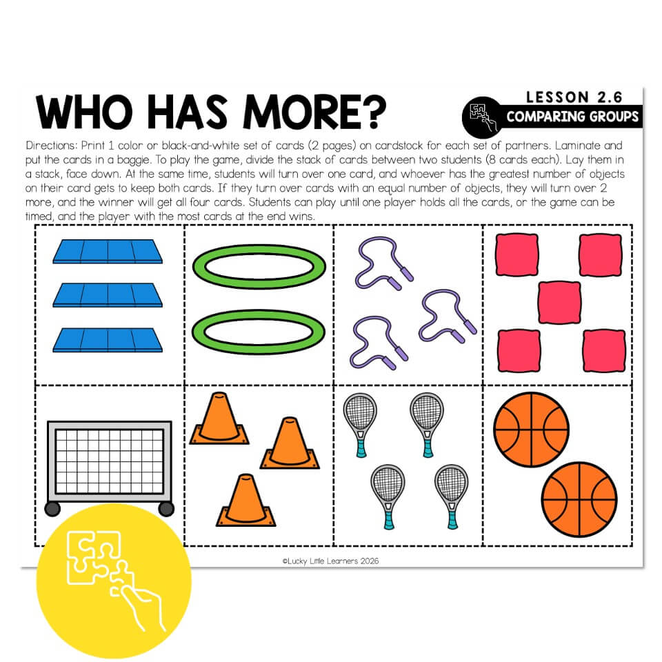 Lucky to Learn Math - Kindergarten - Lesson 2.6 - Comparing Groups of ...