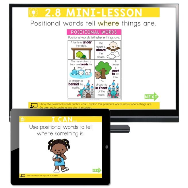 Lucky to Learn Math - Kindergarten - Lesson 2.8 - Positional Words ...