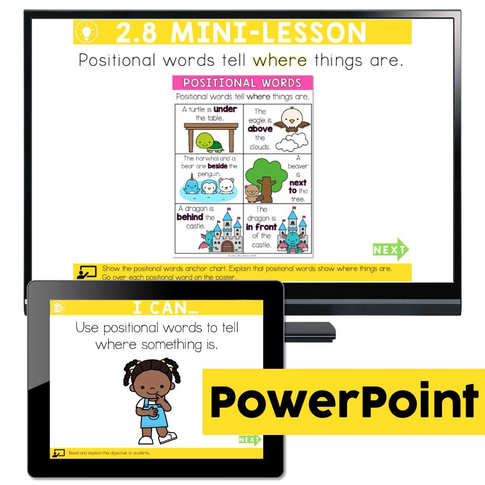 Lucky to Learn Math - Kindergarten - Lesson 2.8 - Positional Words ...
