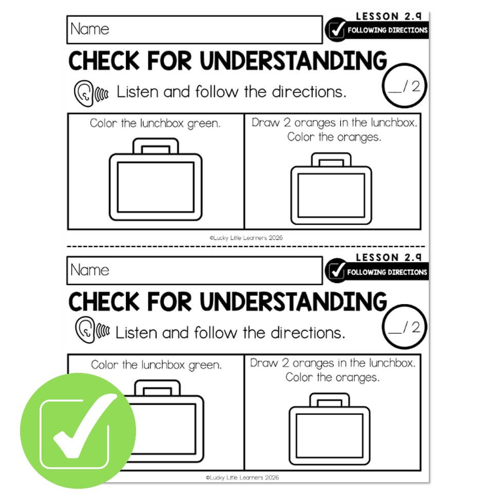 Lucky to Learn Math - Kindergarten - Lesson 2.9 - Following 1 and 2 ...