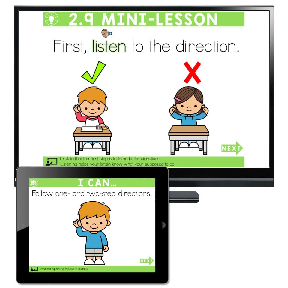 Lucky to Learn Math - Kindergarten - Lesson 2.9 - Following 1 and 2 ...