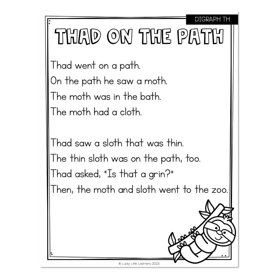 Lucky to Learn Phonics - Digraphs TH - 1st Grade Phonics Poem - Thad on ...