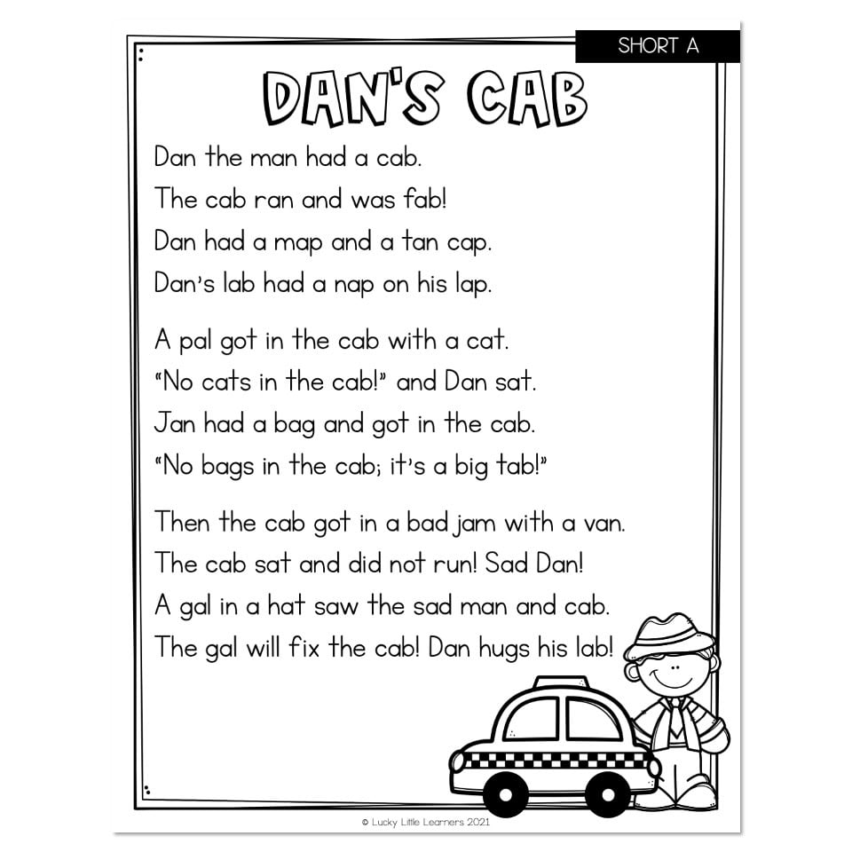 Lucky to Learn Phonics - Short A - 1st Grade Phonics Poem - Dan's Cab ...